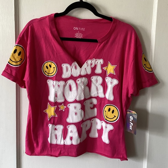 On Fire | Tops | Dont Worry Be Happy Tshirt On Fire L Xl Nwt | Poshmark